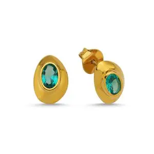 LINYA JEWELLERY Ella Stone Stud Earrings - Green