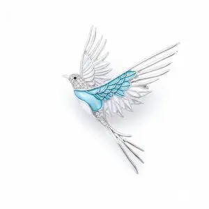 ANGEL BAROCCO Bluebird Crystal Statement Brooch - Silver