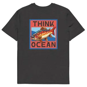 ANCHOR & CREW Heather Think Ocean Fish Pixel Art Organic Cotton T-shirt - Black