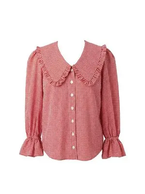 THE WELL WORN Luna V Gingham Blouse