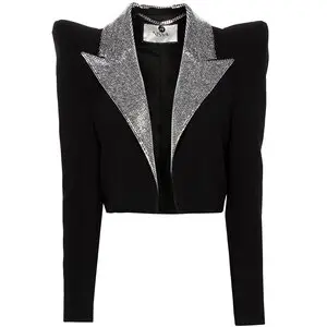 NISSA Crystal-embellished Cropped Blazer - Black