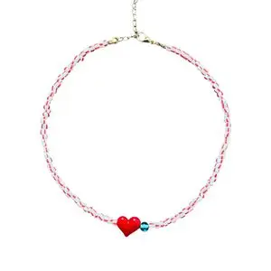 DESERT LOBBY Desert Lobby Beaded Heart Necklace White/red