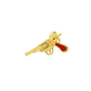 TRUE ROCKS Enamel &18kt Gold Plated Retro Pistol Stud - Red