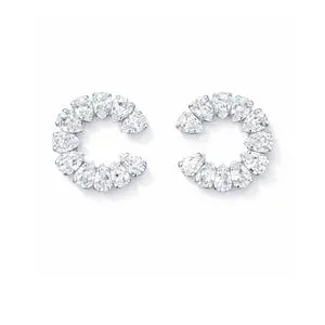 MAISON DE GALA Pear Crystal Hoop Earrings - Silver