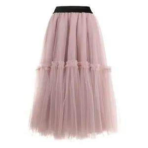 JANA COSHÈ Tiered Ruffle Tulle Maxi Skirt - Pink
