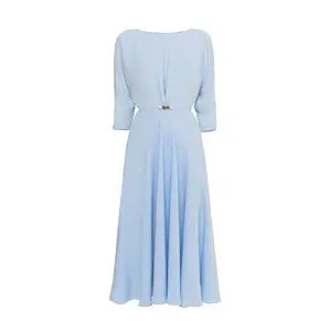 NISSA Pearl-detail Crepe Midi Dress - Blue
