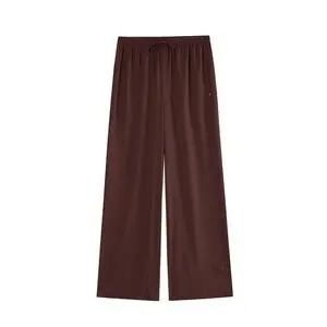 SUPESU Wide Leg Satin Pants - Brown