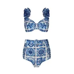 NUR KARAATA Lily Bleu Blanc Bikini Set - Blue