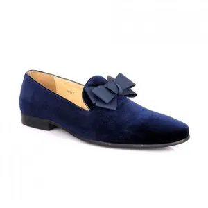 DAVID WEJ Alfred Velvet Bow Tie Loafers - Blue