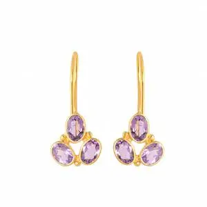 OPIUM JEWELS Lotus Amethyst Drop Earrings - Gold/yellow