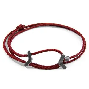 ANCHOR & CREW William Silver & Rope Skinny Bracelet - Red
