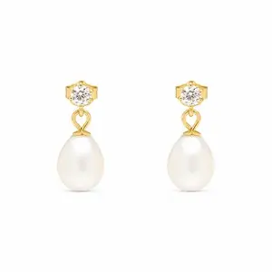ESTERAH Maia Freshwater Pearl And Cubic Zirconia Drop Earrings In Yellow - Gold