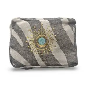 CASA DUNIYA Ohana Cotton Pouch With Evil Eye Embroidery - Grey