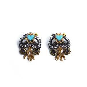 NANA WATANABE Arrow & Octopus Embroidered Earrings - Black