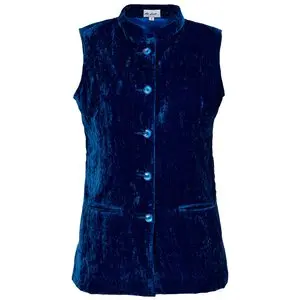 AT LAST... Short Velvet Waistcoat - Blue