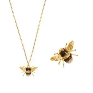FABLE ENGLAND Bee Necklace And Brooch Set - Gold/black