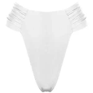 ANTONINIAS Clam High-waisted Bikini Bottom With Side Drape - White
