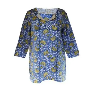 LIME TREE DESIGN Floral Block Print Tunic Top - Blue