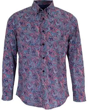LORDS OF HARLECH Mitchell Paisley Goal Shirt In Strawberry - Red