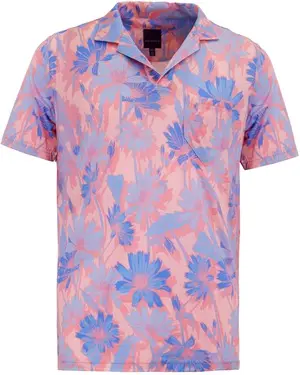 LORDS OF HARLECH Bobby Springtime Merino Jersey Collared Shirt - Pink