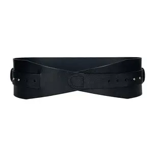HAUTE CUIR Textured Leather Corset Belt With Silver Tone Studs