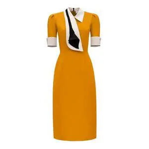 Julia Allert Fitted Midi Dress With Contrasting Collar - Orange/Yellow |  Editorialist