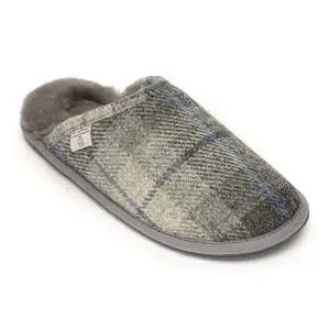 BEDROOM ATHLETICS William Harris Tweed Sheepskin Lined Mule Slippers - Grey