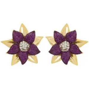 LATELITA Marguerite Daisy Flower Stud Earrings With Ruby And White Zirconia - Gold/yellow/white