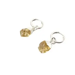 HARFI Raw Citrine November Birthstone Huggie Earrings - Silver