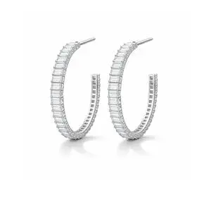 MAISON DE GALA Baguette Crystal Hoop Earrings - Silver