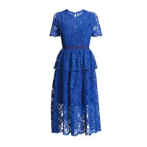 RUMOUR LONDON Lace Midi Dress With Peplum - Blue