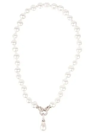 Saachi Crystal Pearl Dangle Necklace - White