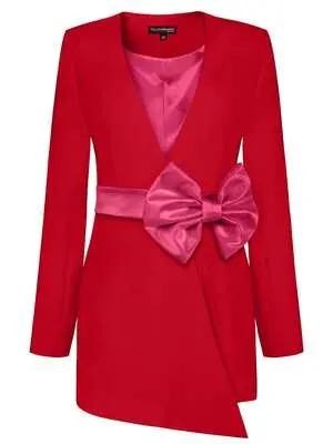 TIA DORRAINE Belted Blazer With Bow Detail - Red/pink