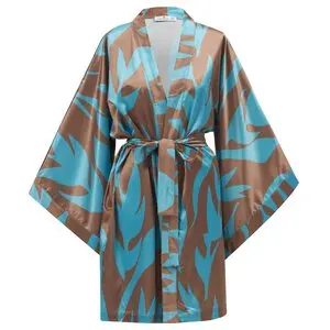 PERALUNA Kalinda Satin Short Kimono Turquoise/brown - Blue/brown