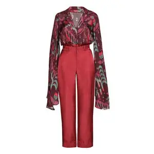 MAISON QALA Habutai Silk Cape Top And Satin Twill Pants Set
