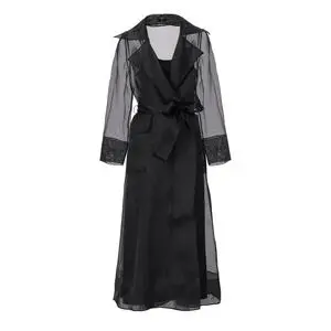 LITA COUTURE Organza Trench Coat - Black