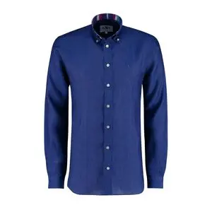 KOY CLOTHING Royal Linen Shirt Button Down Collar - Blue