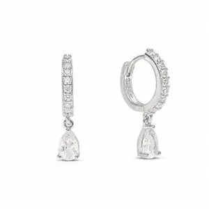ESTERAH Ella Drop Huggies With Pear-cut Stones - Silver