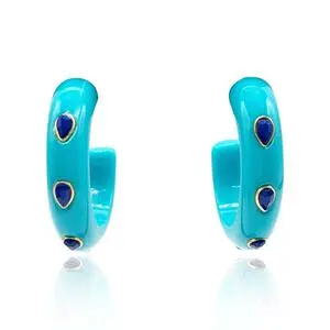 MICHAEL NASH JEWELRY Neutrals / Genevieve Turquoise Resin Hoop Earrings With Faceted Lapis Glass Pear Stones - Blue