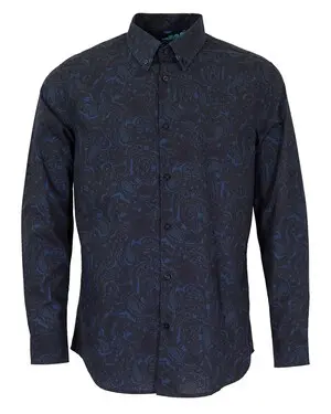 LORDS OF HARLECH Morris Madrid Paisley Shirt Navy - Blue