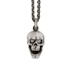 SNAKE BONES Skull Pendant With Diamond Eyes - Silver