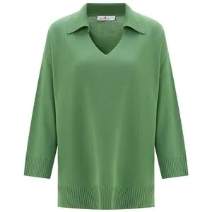 PERALUNA Polo V-neck Knit Pullover - Green