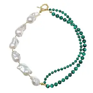 FARRA Baroque Pearl And Malachite Necklace - Green