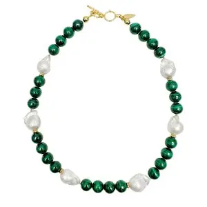 FARRA Baroque Pearl And Malachite Necklace - Green