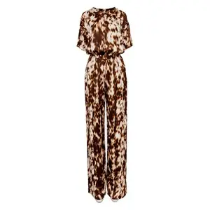 OH!ZUZA NIGHT&DAY Printed Viscose Satin Co-ord Set - Brown