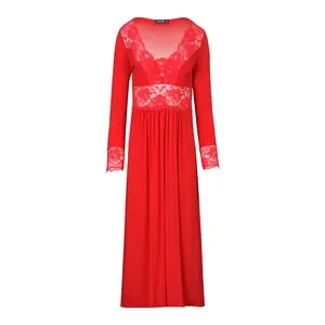 OH!ZUZA NIGHT&DAY Maxi Viscose Nightgown With Lace - Red