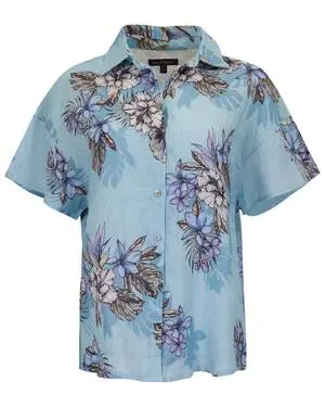 LORDS OF HARLECH Lara Exotic Floral Linen Shirt - Blue