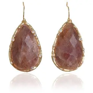 RARE MATTERS JEWELRY Teardrop Strawberry Quartz Earrings - Yellow