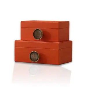 MARLETH Set Of Two Leather Storage Boxes - Orange