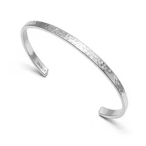 UNALOE Sterling Hammered Open Rigid Bangle - Silver